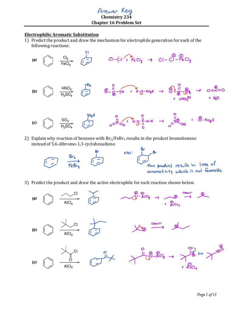 CH 16 Problem Set (MCM) - Key | PDF | Chemical Reactions | Aromaticity
