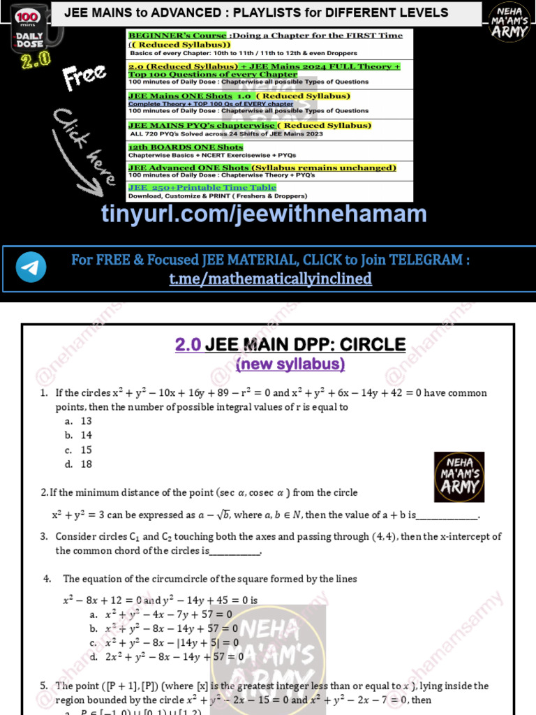 DPP Qs 2.0 CIRCLES (New Syllabus) | PDF | Mathematics | Mathematical Objects