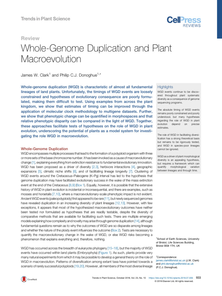 Whole-Genome Duplication and Plant | PDF | Gene Duplication | Evolution