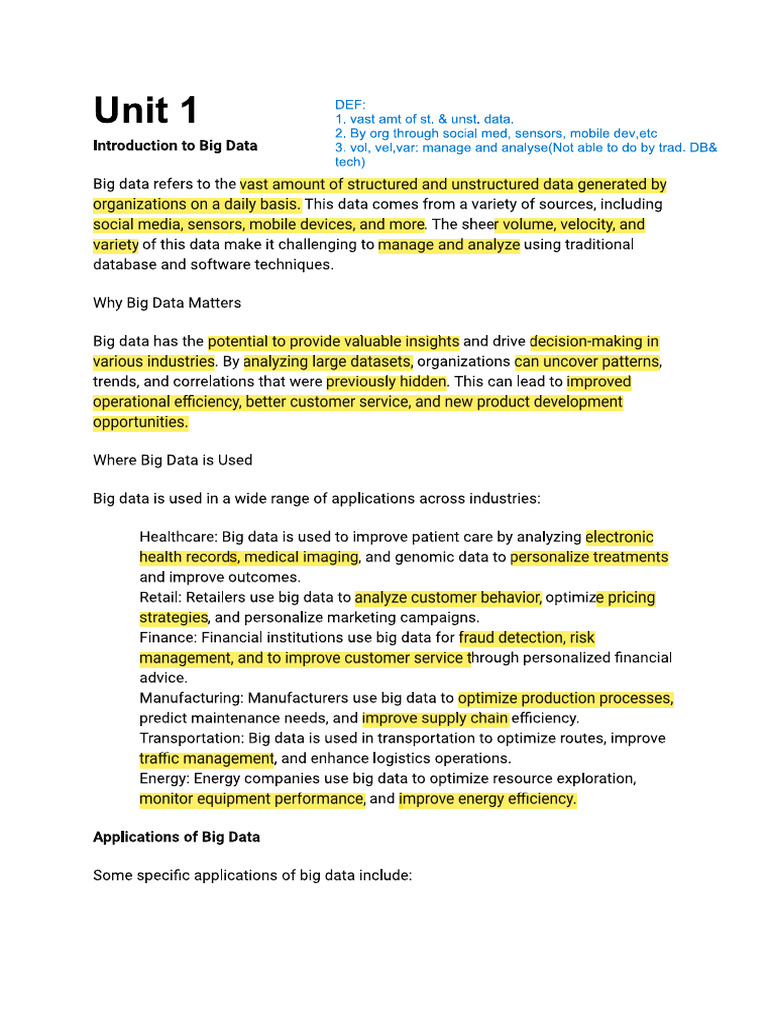 Big Data Unit 1 and 2 | PDF