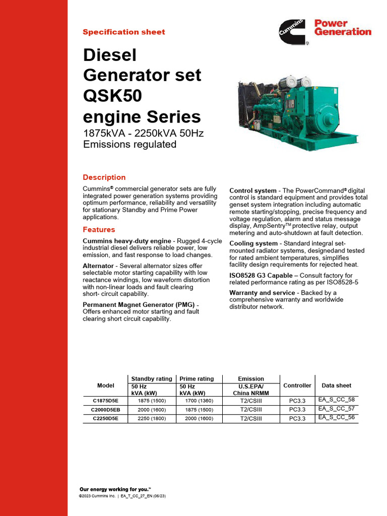 Cummins EA - T - CC - 27 - EN Specification Sheet Q50 (0623) | PDF ...