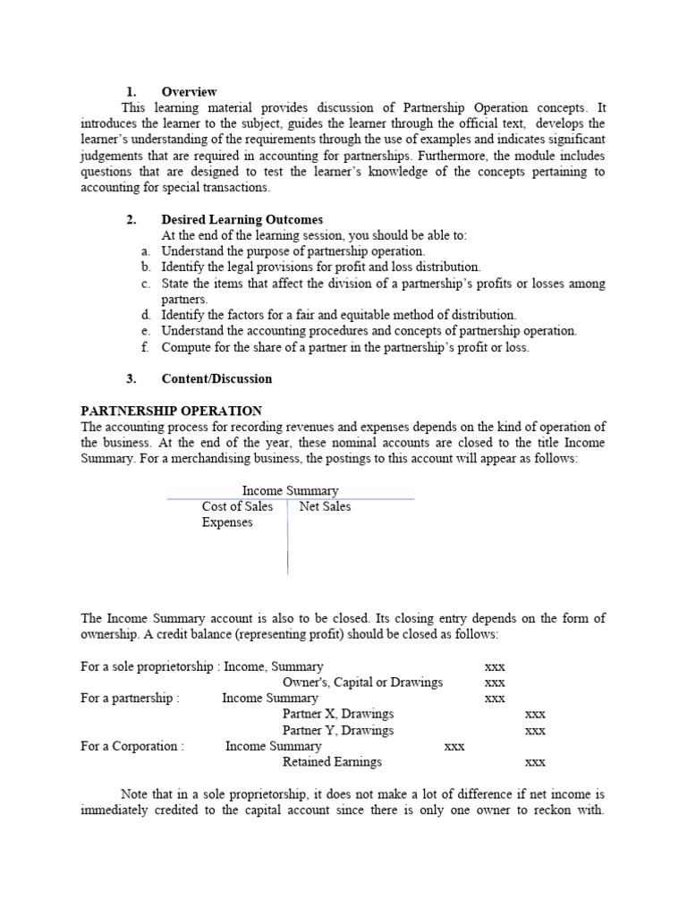 Partnership Operation | PDF | Partnership | Business Economics