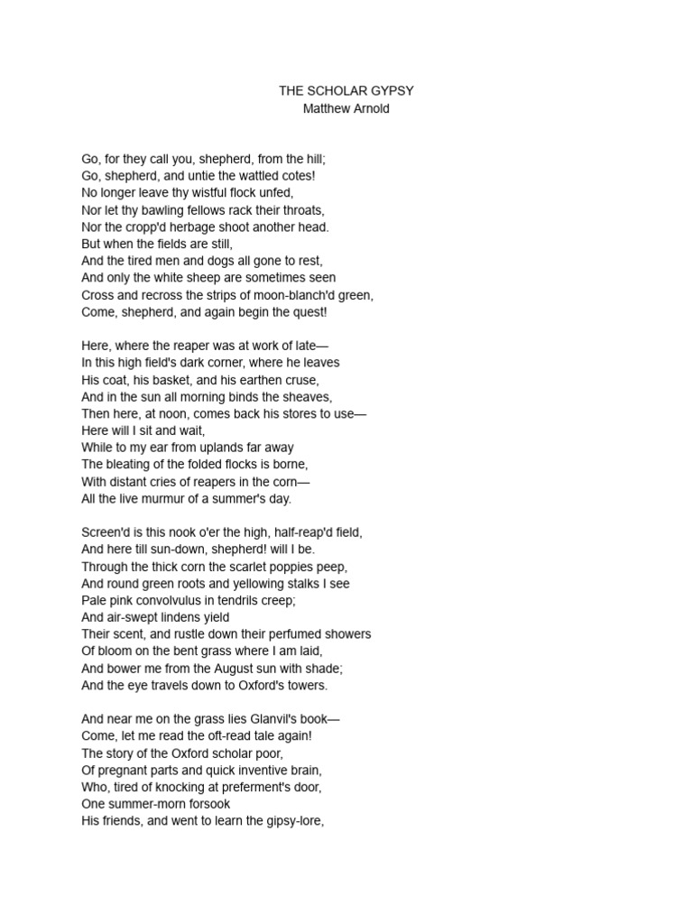 The Scholar Gypsy Pdf