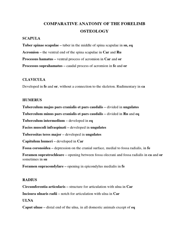 Comparative Anatomy of Forelimb Bones | PDF | Musculoskeletal System ...
