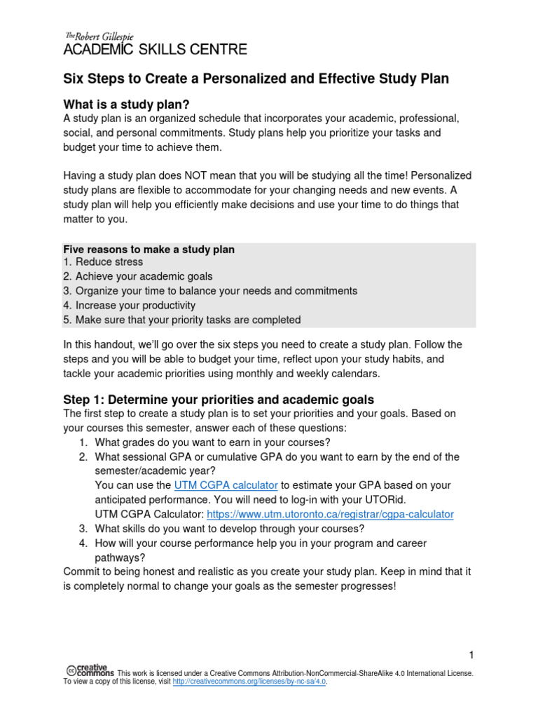 Study Plan | PDF | Academic Term | Cognition