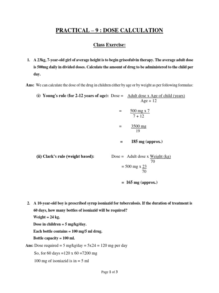 dose calculation solution | PDF | Intravenous Therapy | Dose (Biochemistry)