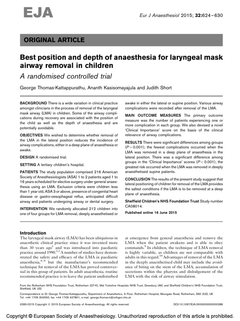 Best Position and Depth of Anaesthesia For.6 | PDF | Diseases And ...