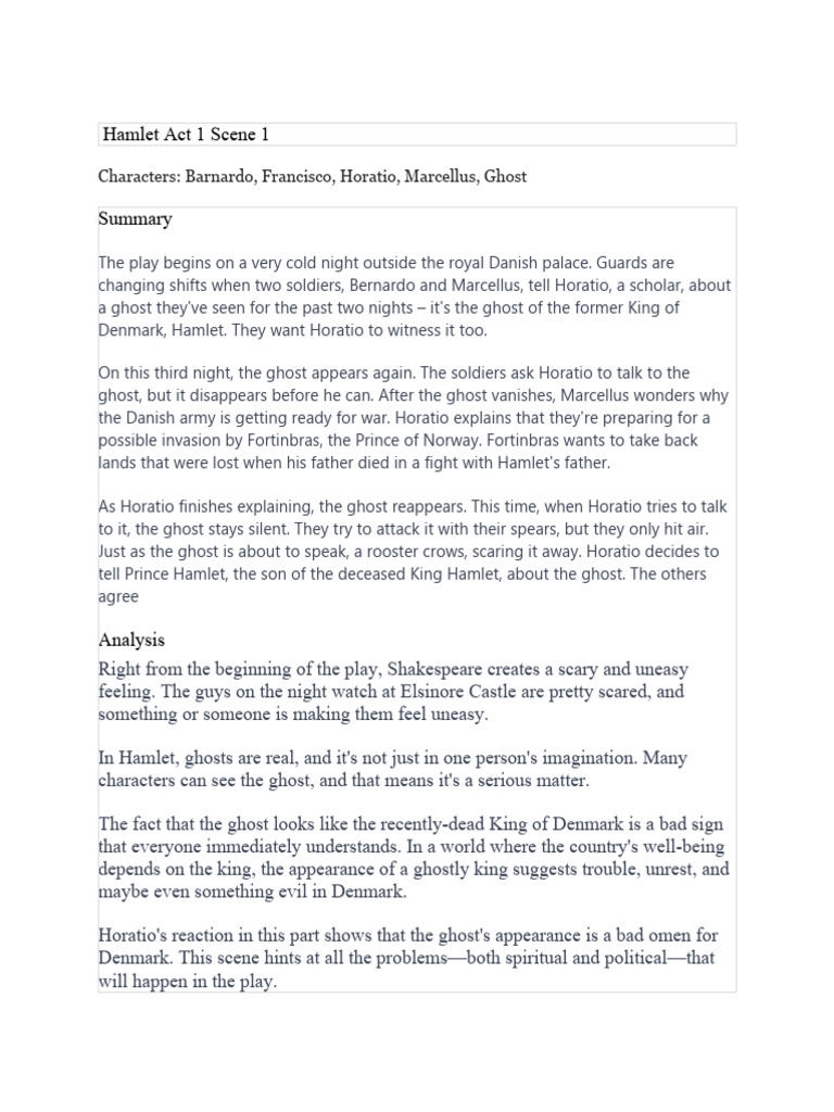 Hamlet Act 1 Scene 1 Summary & Analysis | PDF | Hamlet