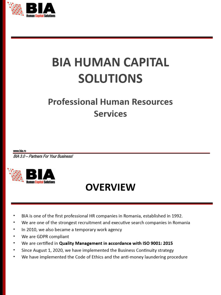 Presentation BIA GROUP En | PDF | Recruitment | Employment