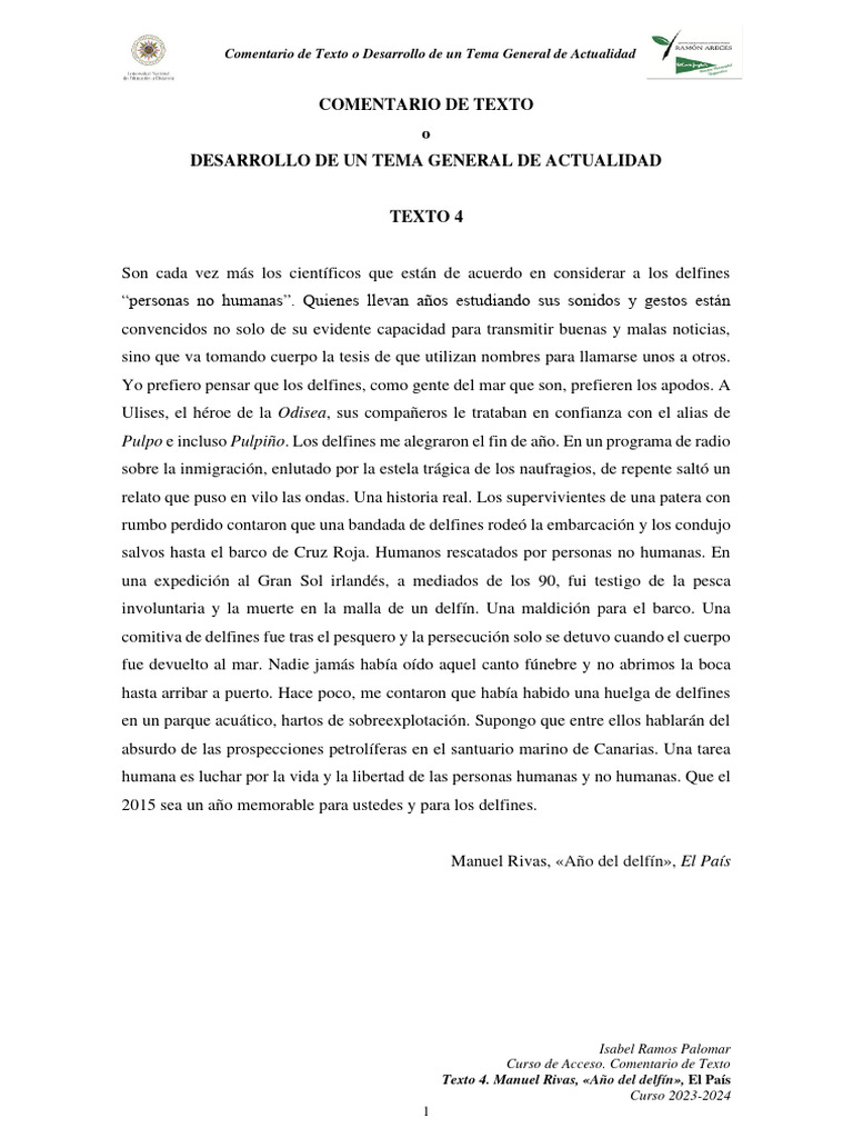 TEXTO 4. MANUEL RIVAS. «AÑO DEL DELFÍN». EL PAÍS | PDF