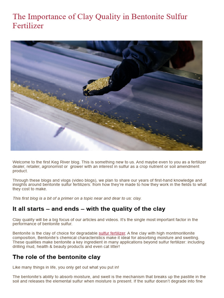 Why Clay Quality in Bentonite Sulfur Fertilizer Is Important | PDF ...