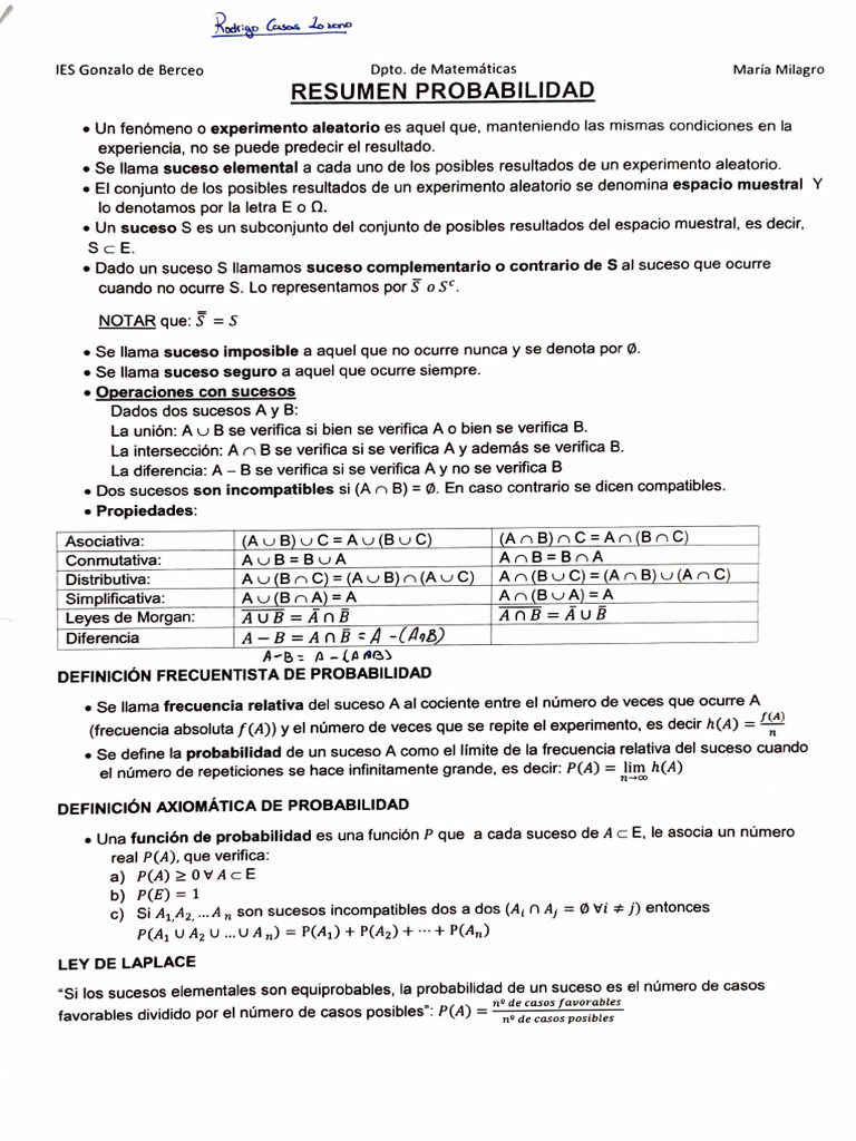 Resumen Prob | PDF | Teoría de probabilidad | Análisis matemático