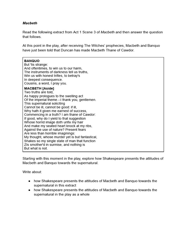 Macbeth Practise Question | Download Free PDF | Macbeth | Adam And Eve