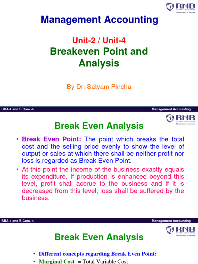 Break Even Analysis in Management Accounting | PDF | Business Economics ...