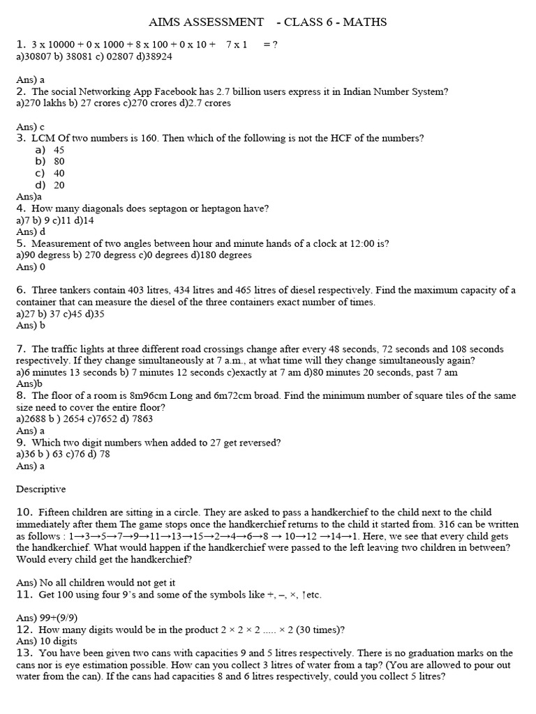AIMS ASSESSMENT6(Ans) | PDF