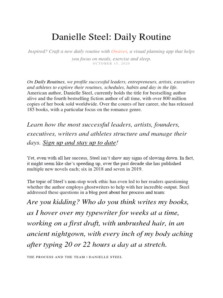 Danielle Steel's Daily Writing Routine | PDF | Self-Improvement ...