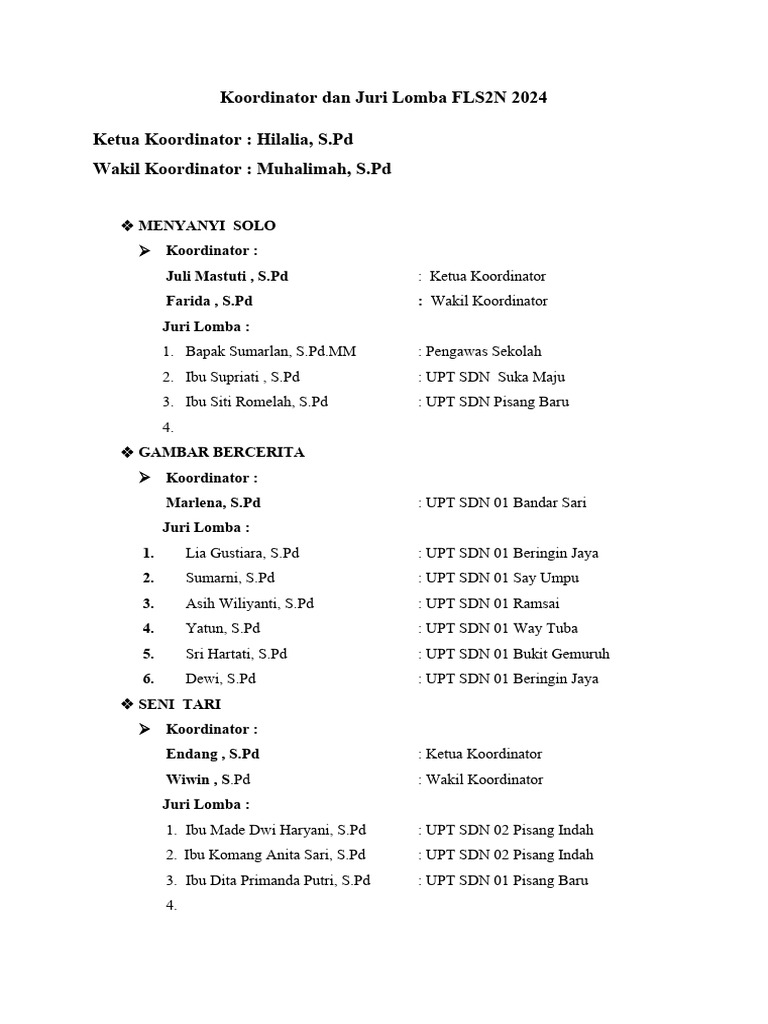 Koordinator Dan Juri Lomba FLS2N 2024 | PDF