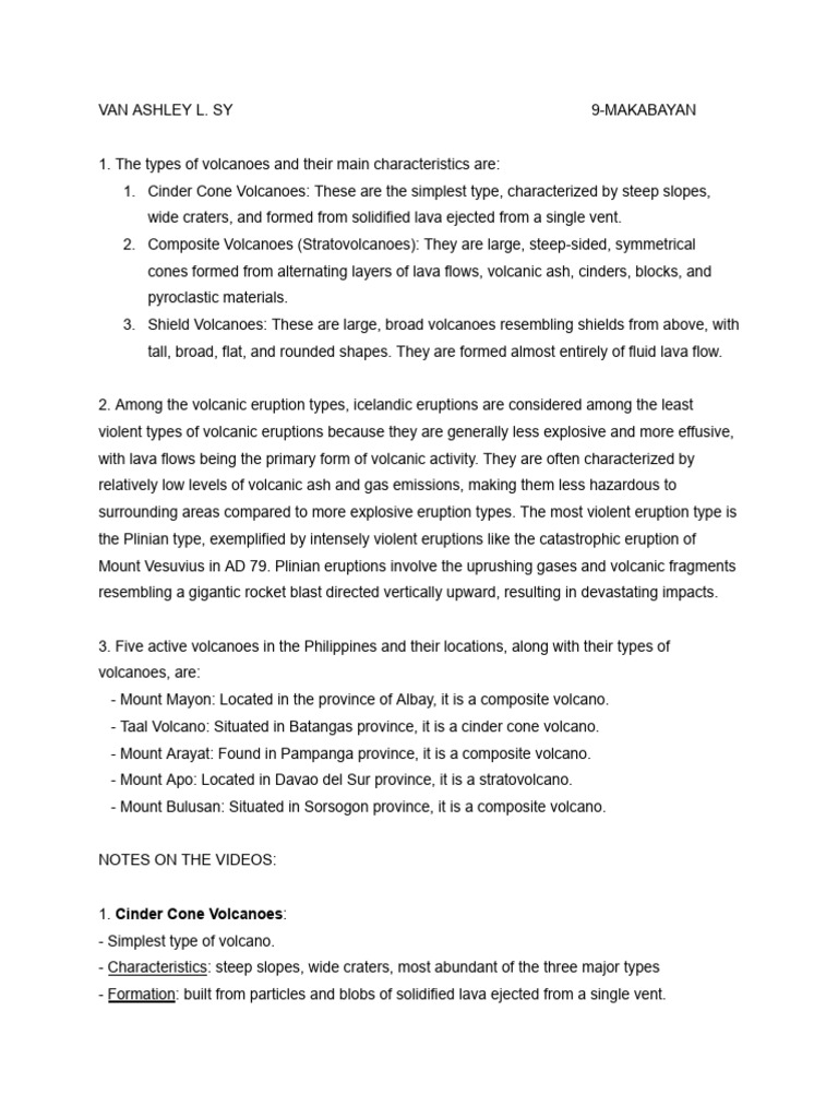 Week 1 Asynchronous Task 1 Pdf Volcano Types Of Volcanic Eruptions