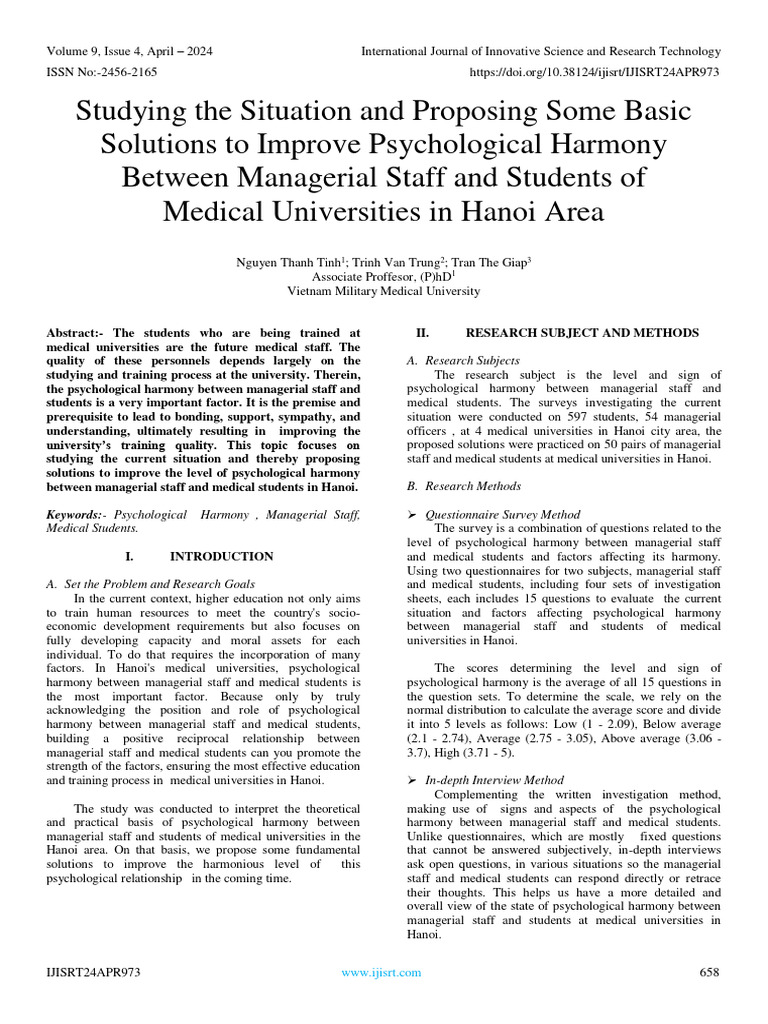 Studying The Situation and Proposing Some Basic Solutions To Improve Psychological Harmony ...