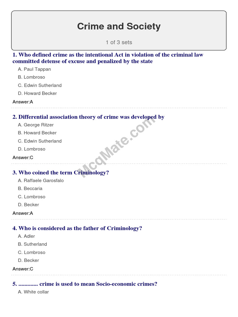 crime-and-society [set 1] | PDF | Criminology | Crime & Violence