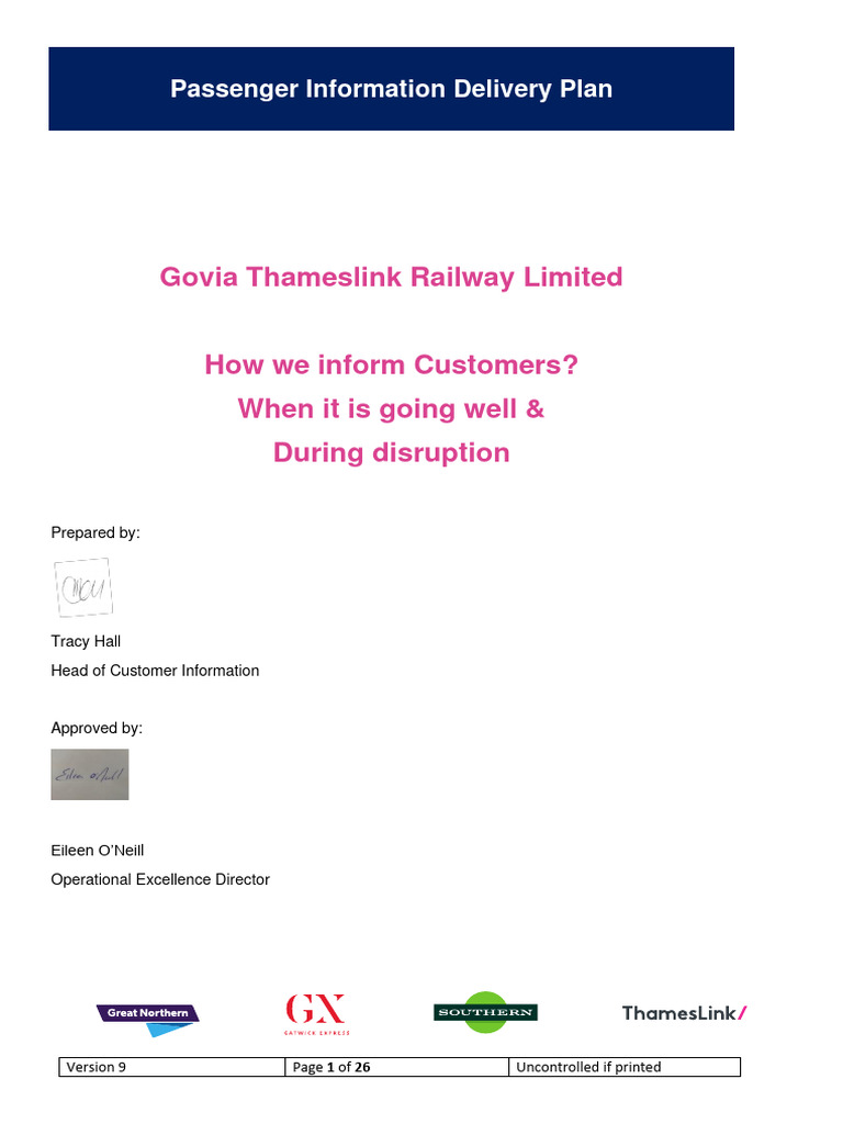GTR PIDD Delivery Plan | PDF | Information | Rail Transport