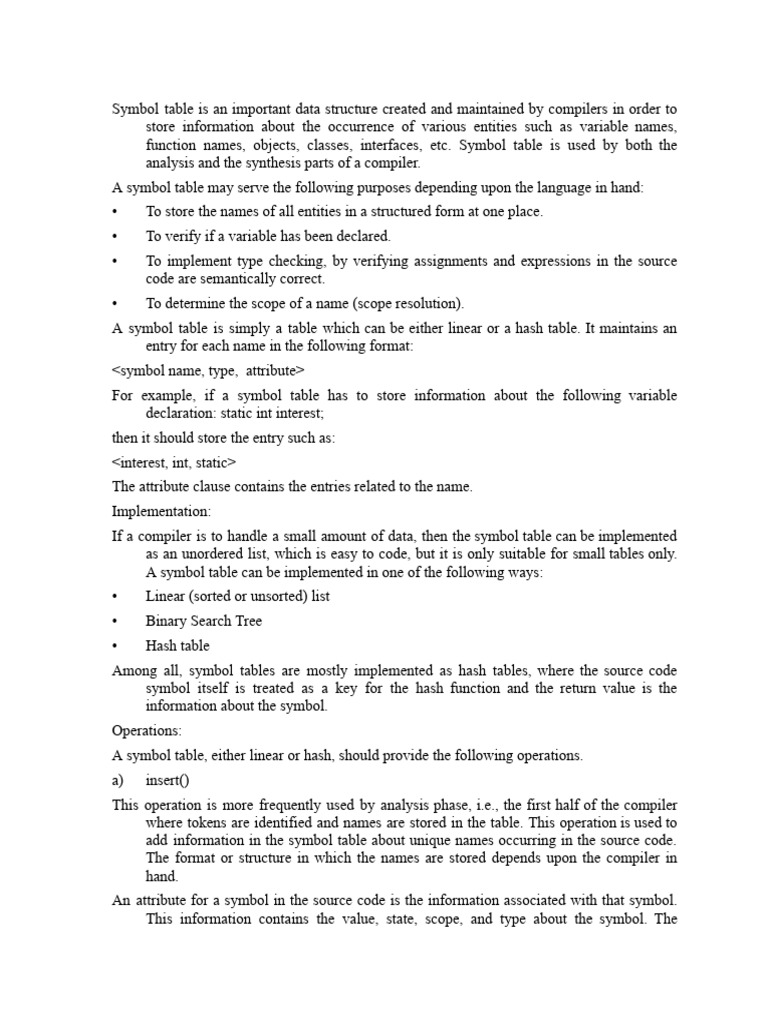 Compiler Symbol Table Basics | PDF | Scope (Computer Science) | Pointer (Computer Programming)