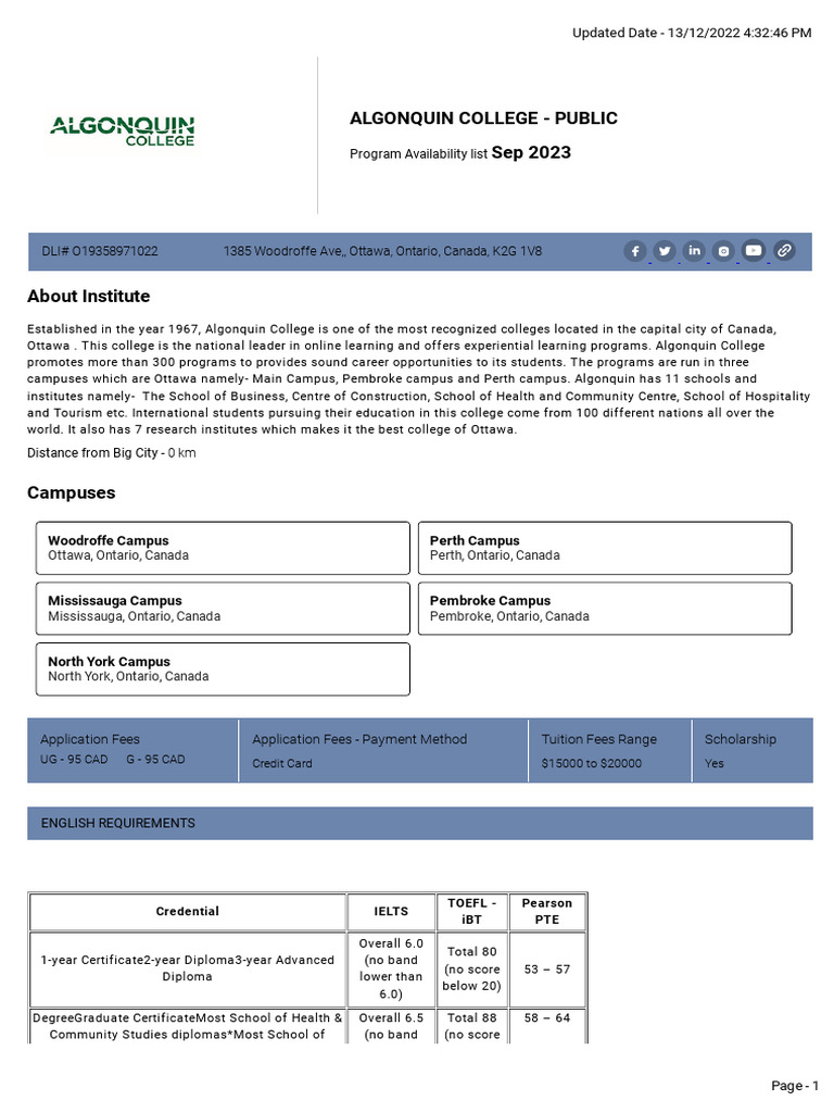 Algonquin College | PDF | University And College Admission | Academic ...