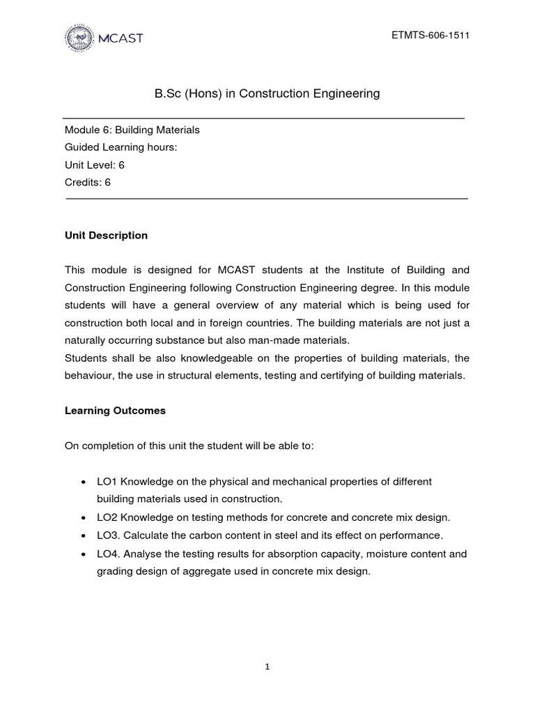 ETMTS-606-1511 Building Materials | PDF | Concrete | Building Materials
