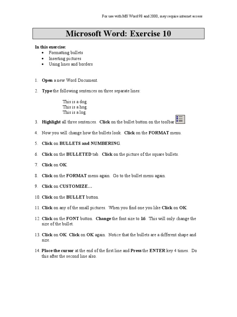 Word Exercise 10 - Bullets and ClipArt | PDF | Microsoft Word | Menu ...