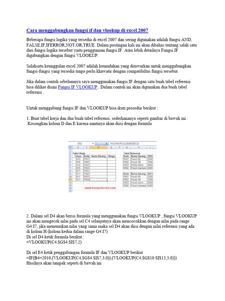 Cara Menggabungkan Fungsi If Dan Vlookup Di Excel 2007 | PDF | Komputer