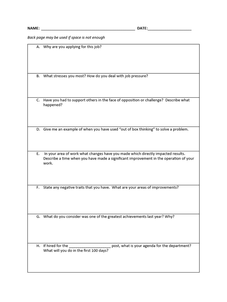 Job Application Questionnaire Template | PDF | Career & Growth | Business