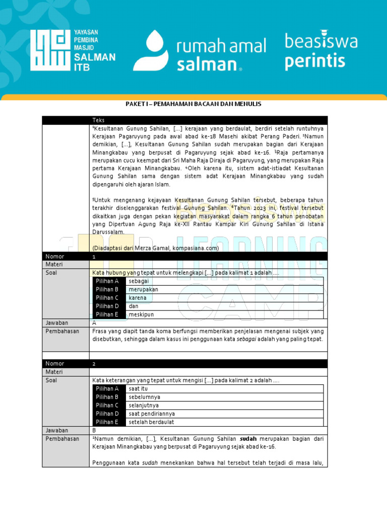 Salinan LC - PAKET I - PEMAHAMAN BACAAN DAN MENULIS | PDF