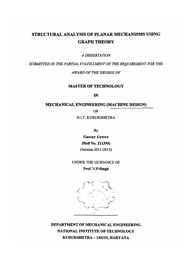 Thesis Structural Analysis of Planar Mechanisms Using Graph Theory | PDF | Matrix (Mathematics ...