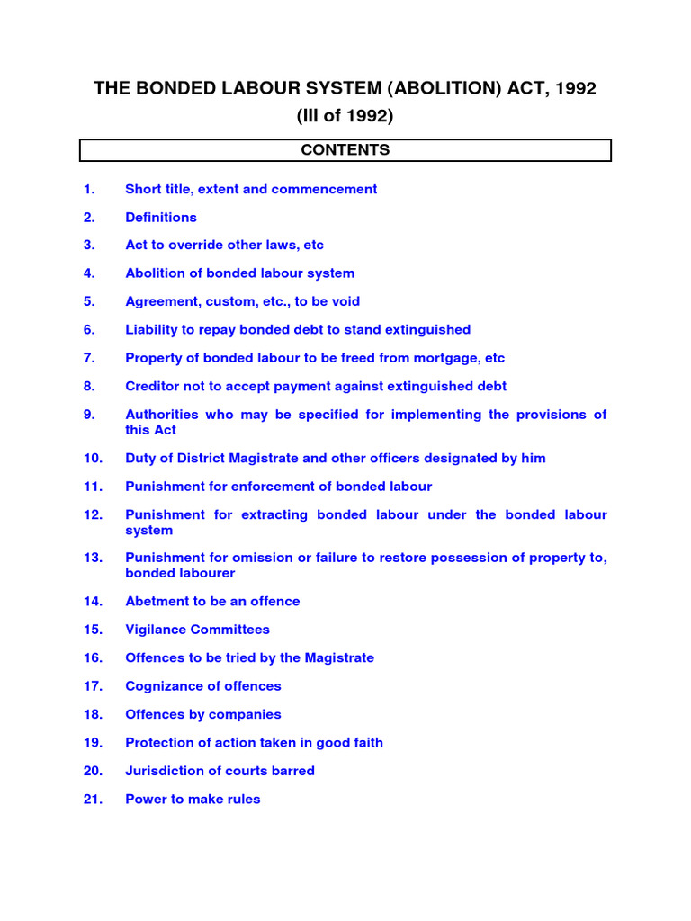 BONDED_LABOUR_SYSTEM_(ABOLITION)_ACT,_1992 | PDF | Mortgage Law | Lien