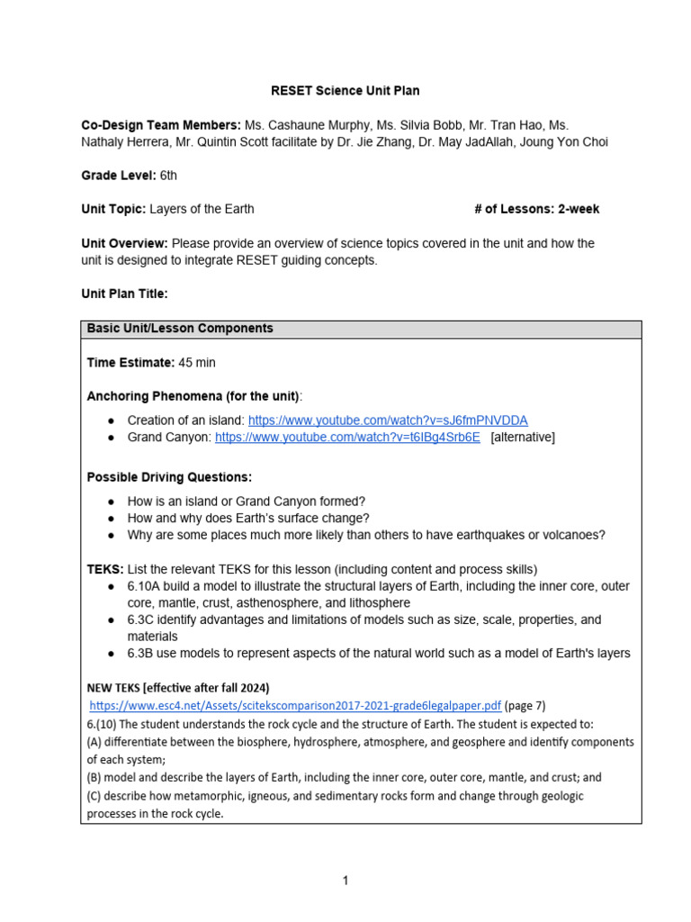 Reset 6th Grade Lesson Plans - Layers of The Earth 12 8 2023 | PDF ...