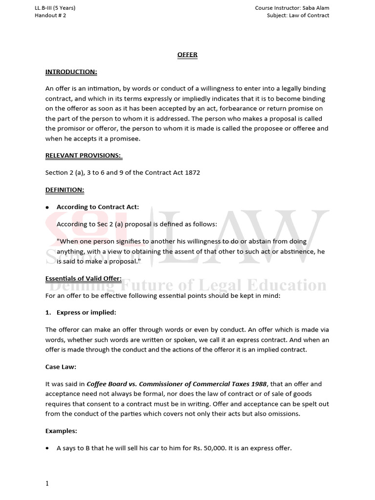 2 Offer | PDF | Offer And Acceptance | Common Law
