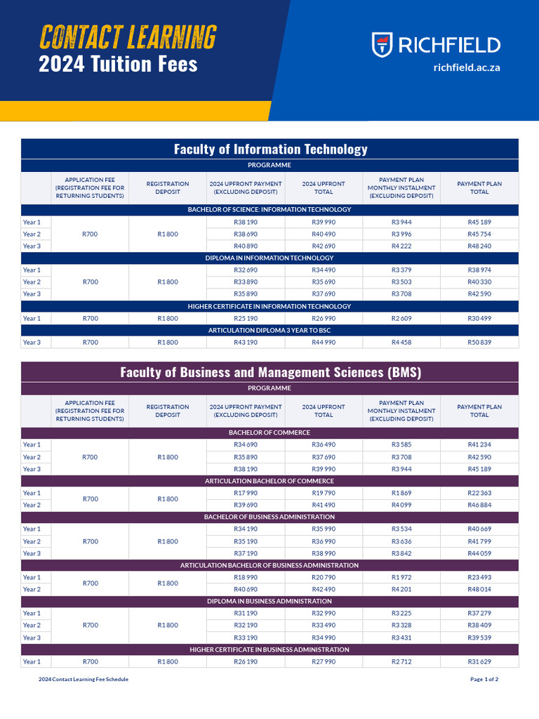Richfield - 2024 Fees - Contact Learning | PDF | Payments | Educational ...