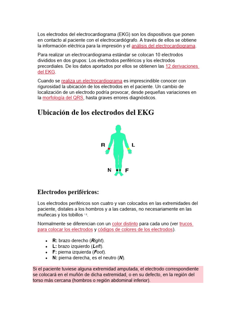 Ubicación y colores de electrodos EKG | PDF | Electrocardiografia ...