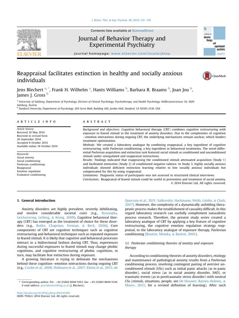 Blechert 2015 | PDF | Cognitive Behavioral Therapy | Classical Conditioning