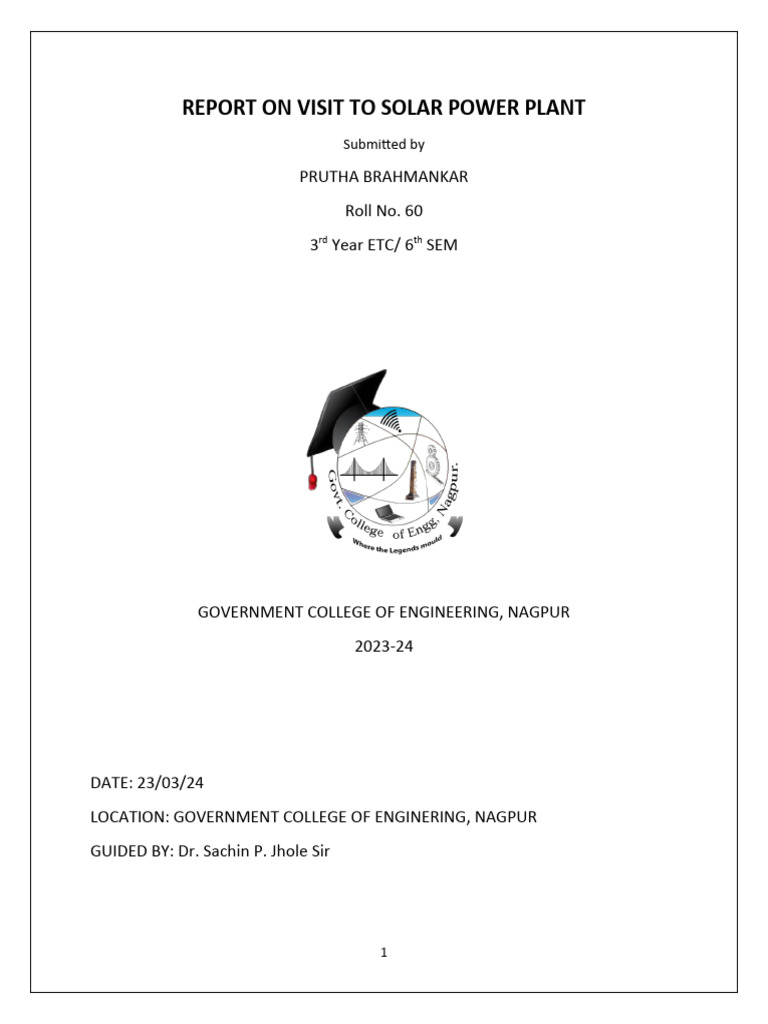 Report On Visit To Solar Power Plant | PDF | Solar Panel | Photovoltaics
