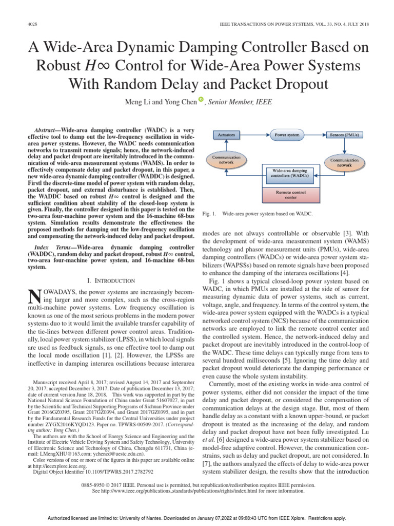 A Wide Area Dynamic Damping Controller Based On Robust H Control For Wide Area Power Systems 
