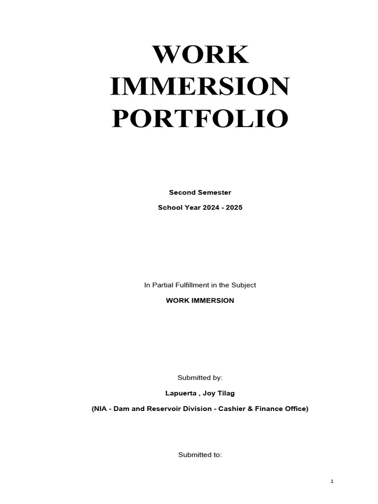 Work Immersion Portfolio | PDF | Learning | Attitude (Psychology)
