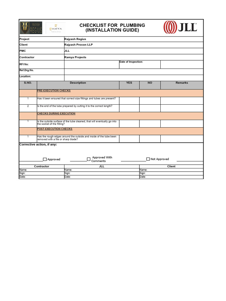 Plumbing Installation Checklist Guide | PDF