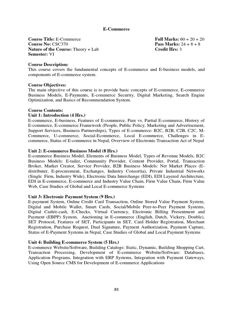 CSC370 E-Commerce (Elective II) | PDF | E Commerce | Computer Security