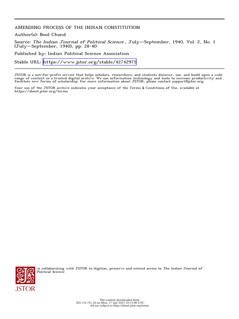 Amending Process of The Indian Constitution | PDF | Constitutional ...