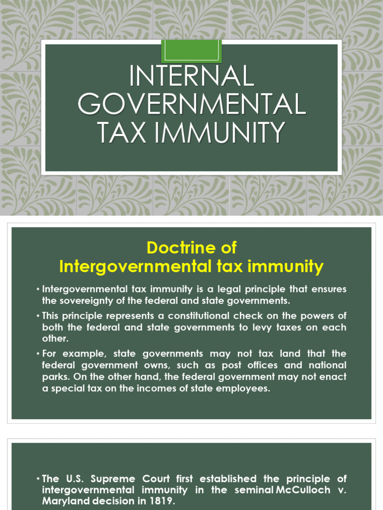 Internal Govermental Tax Immunity | PDF | Taxes | Sovereign Immunity