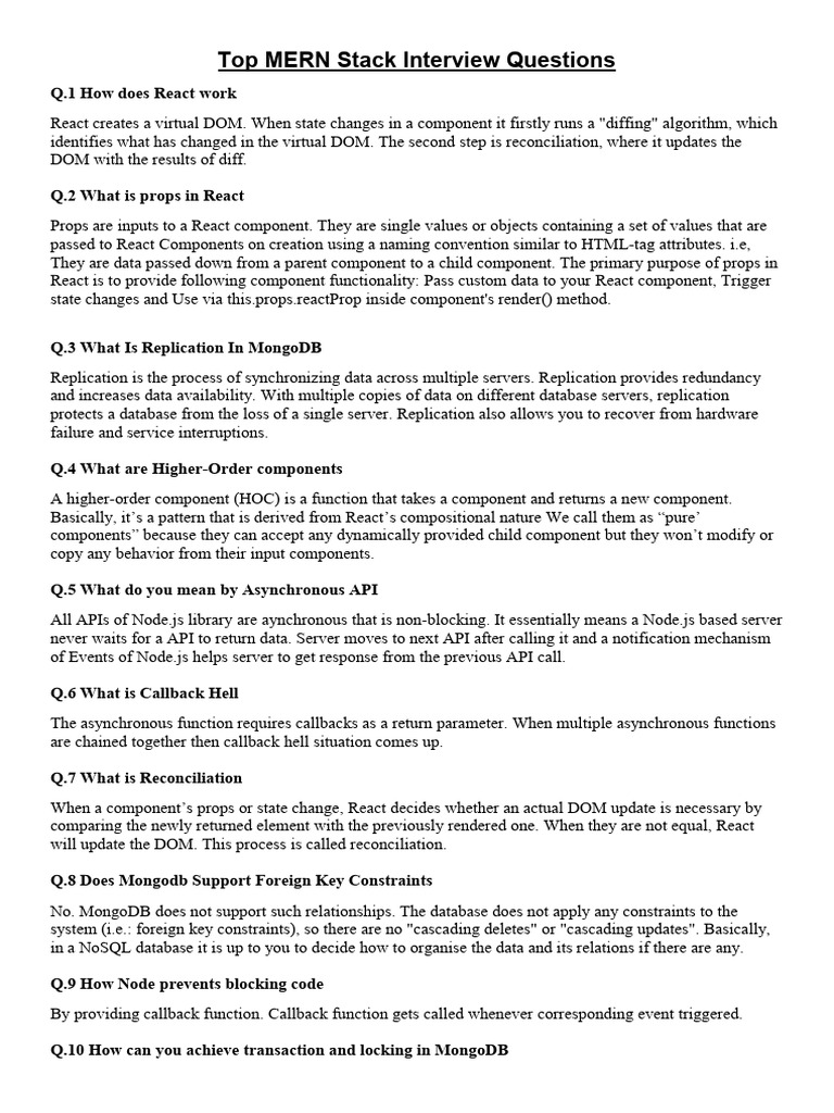 Top Mern Interview Questions | PDF | Mongo Db | Java Script Top Mern Interview Questions | PDF | Mongo Db | Java Script