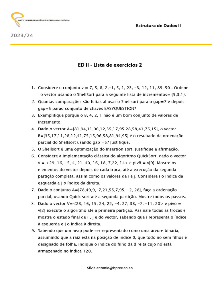 ED2 - Lista de Exercícios2 | PDF | Algoritmos | Algoritmos e estruturas de dados