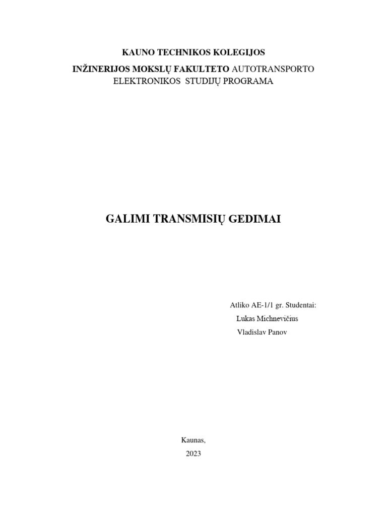 Galimi Transmisiju Gedimai 1 | PDF