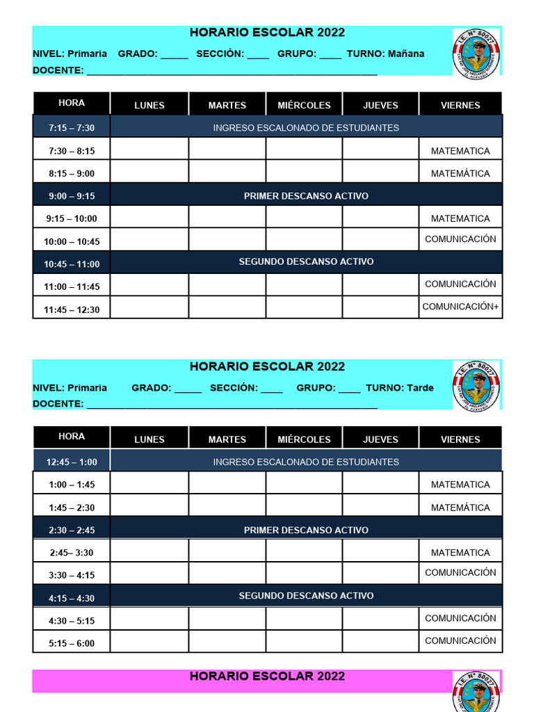 Formato y Consideraciones para Elaborar El Horario Escolar | PDF